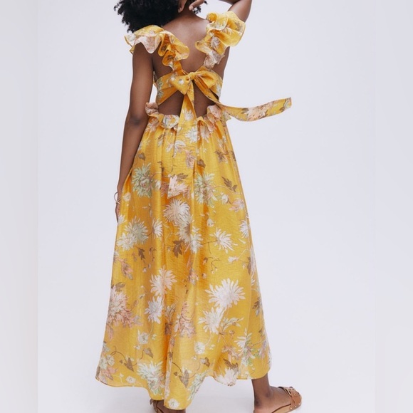 H&M | Dresses | Hm Yellow Sundress With Flutter Sleeves And Ruffled ...